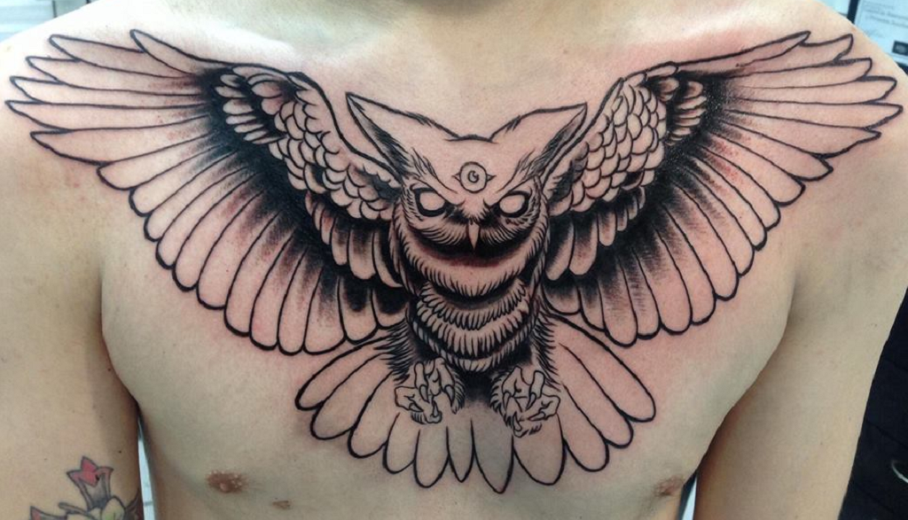 Owl Tattoo On Chest